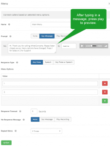 Setting up a Simple Menu Call Flow - Help Center - WhatConverts